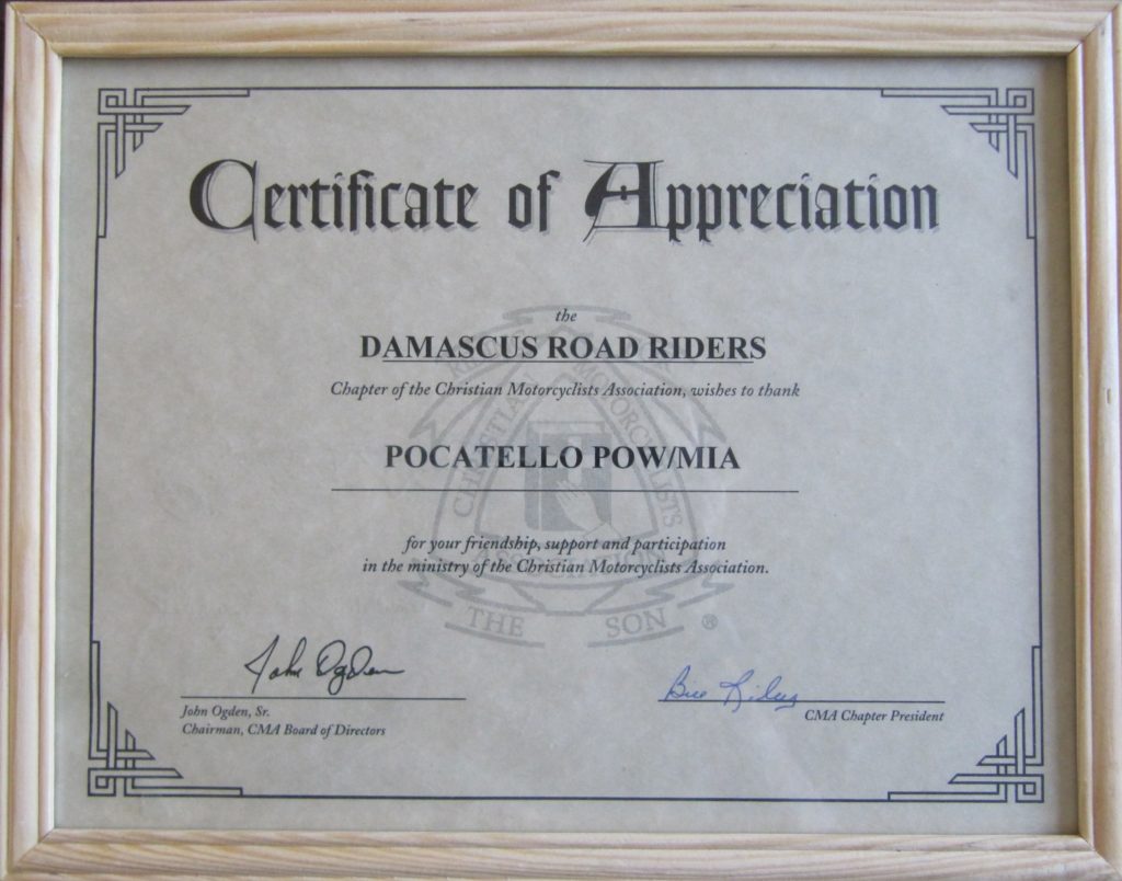 CMA Certificate of Appreciation cropped – POW*MIA Rodeo