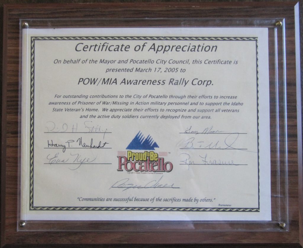 POC City Council Certificate of Appreciation cropped – POW*MIA Rodeo